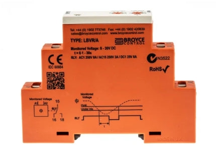 Broyce Control Voltage Monitoring Relay, SPDT, 12 → 24V dc, DIN Rail ...